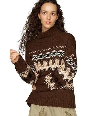 MARE MARE Wool Blend Fair Isle Sweater - Brown Pattern