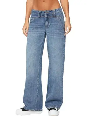 EDIKTED Faya Low Rise Baggy Wide Leg Jeans - Medium-blue-washed