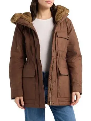 Sam Edelman Faux Fur Lined Hood Cotton Anorak Brown