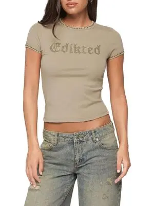 EDIKTED Studded Graphic T-shirt - Taupe