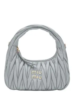 Miu Miu Small Perla Miu Wander Bag In Matelasse Leather - Gray