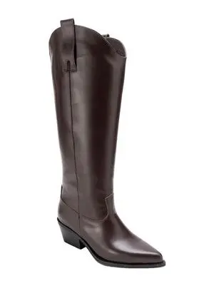 FOREVER & ALWAYS SHOES Ania Leather Block Heel Knee High Boot - Brown