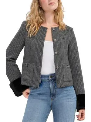 LIVERPOOL Herringbone Jacket With Faux Fur Cuffs - Black Multi