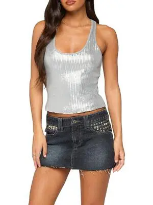 EDIKTED Dyla Sequin Racerback Tank Top - Silver
