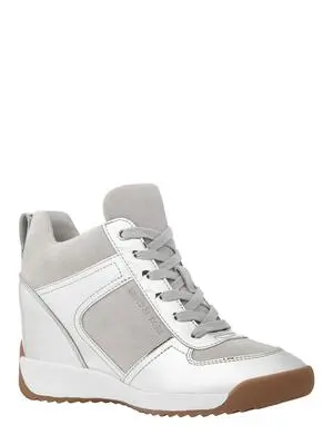 Michael Kors Nikko S2 Metallic Wedge Trainer In - Size 5 By Silver