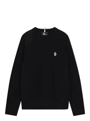 Moncler Wool Sweater With Logo Patch - Blue