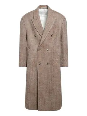 AMI Paris Long And Ivory Herringbone Wool Coat - Brown