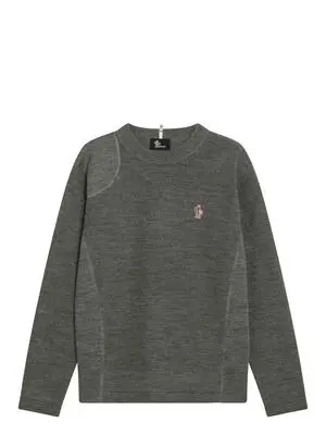 Moncler Grey Wool Sweater With Logo Patch - Gray
