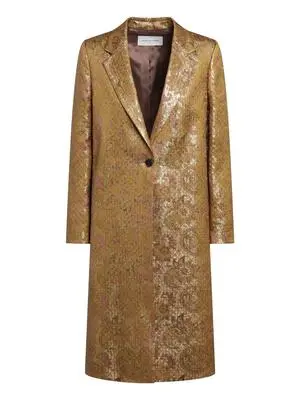 Dries Van Noten Dries Van Noten Single-Breasted Coat With Gold Jacquard Pattern Women Silver
