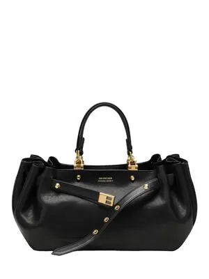 Balenciaga Small Leather Fan Carry All Bag - Black