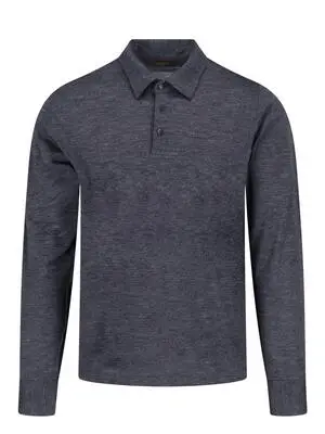 ZANONE Long Sleeve Knit Polo Shirt - Grey