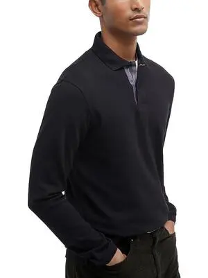 Barbour Essential Cotton Plaid Placket Polo Shirt Black