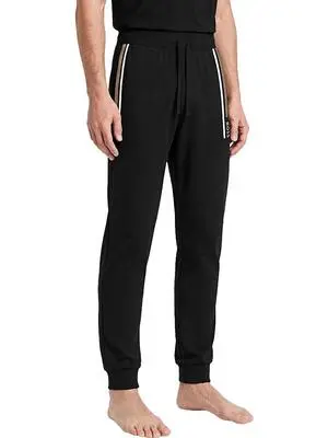 Hugo Boss Authentic Cotton Blend Drawstring Stripe Logo Pants - Black