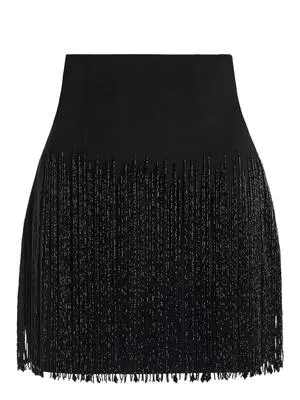 SERGIO HUDSON Hand-embroidered Fringed Stretch Crepe Mini Skirt - Black