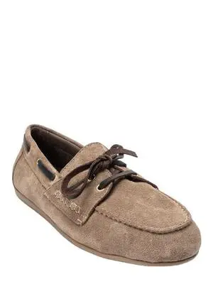 FOREVER & ALWAYS SHOES Osney Leather Lace Up Loafer - Beige Suede