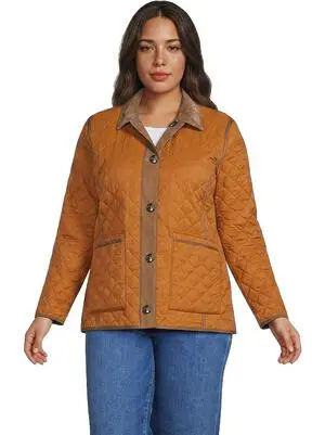 LANDS' END Print Reversible Barn Quilted Insulated Jacket - Orange Ginger/plaid