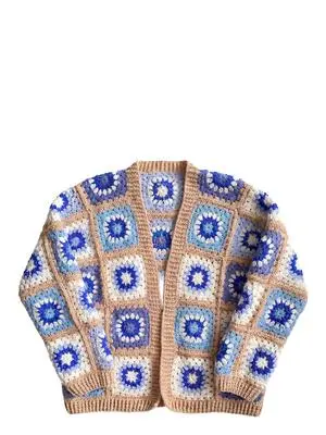 ANA CHIC Sunburst Granny Square Handmade Crochet Cardigan - Blue
