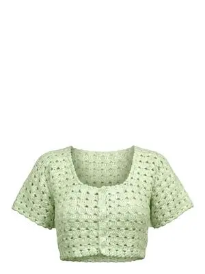 ANA CHIC Sage Openwork Handmade Crochet Top - Green