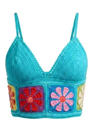 ANA CHIC Aqua Flower Square Handmade Crochet Bralette Top