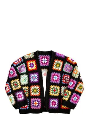 ANA CHIC Ground Granny Square Handmade Crochet Cardigan - Black