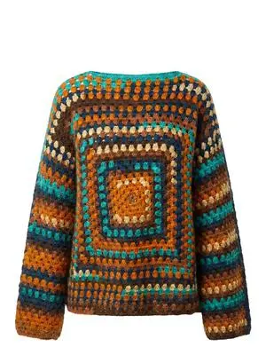 ANA CHIC Rust & Teal Handmade Crochet Jumper Blue