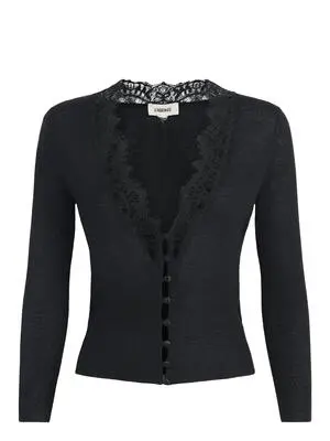 L'Agence Lace-trim Eluna Cardigan - Black