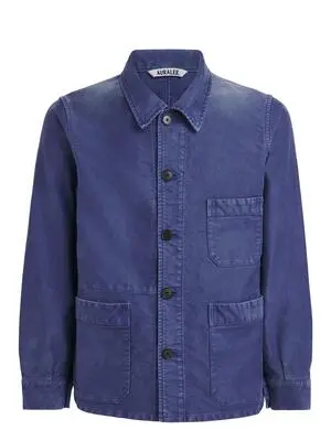 Auralee Garment-dyed Organic Cotton Overshirt - Navy