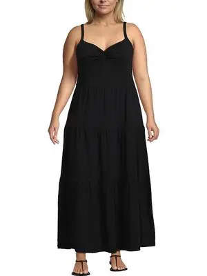 LANDS' END Cotton Modal Twist Front Tiered Maxi Dress - Black