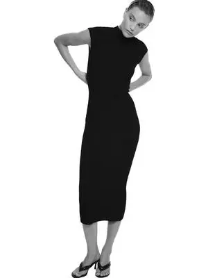 H&M Rib-knit Mock Turtleneck Dress - Black
