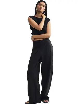 H&M Loose-fit Wrap-detail Pants - Black