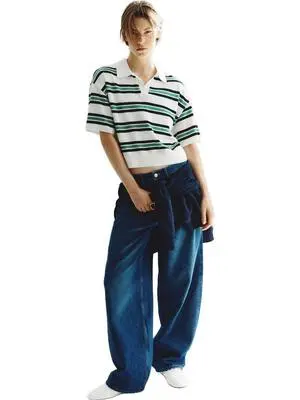 H&M Fine-knit Polo Shirt - White/striped
