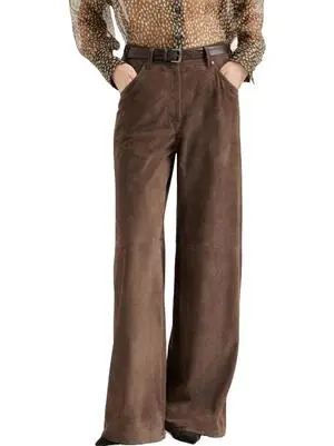 BRUNELLO CUCINELLI Suede Baggy Trousers With Monili