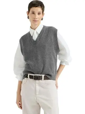 Brunello Cucinelli Cashmere Sweater Vest With Monili - Grey