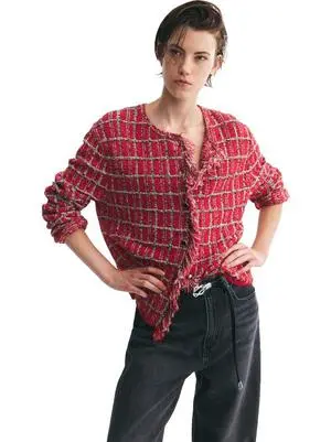 H&M Frayed Jacquard-knit Cardigan
