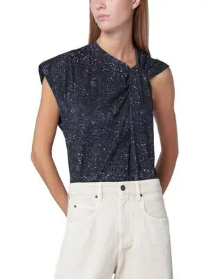 Isabel Marant Étoile Isabel Marant Nayda Asymmetrical T-Shirt With Midnight Blue Print Women Blue