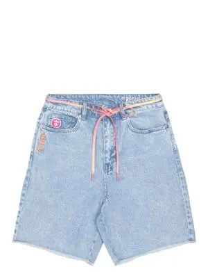 AAPE Moonface Patch Embroidered Denim Shorts - Blue