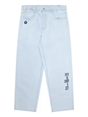AAPE Moonface Embroidered Denim Pants /white - Blue
