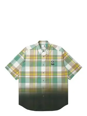 AAPE Moonface Embroidered Gradient Plaid Short-sleeve Shirt 'beige/green - Tan