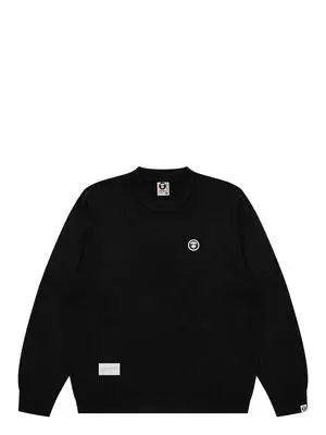 AAPE Moonface Logo Crew Neck Knit Sweatshirt - Black