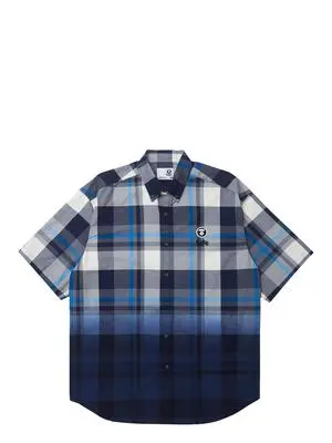 AAPE Moonface Embroidered Gradient Plaid Short-sleeve Shirt 'navy/black - Blue