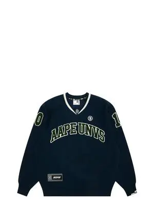 AAPE Moonface Logo V-neck Sweatshirt 'navy - Blue