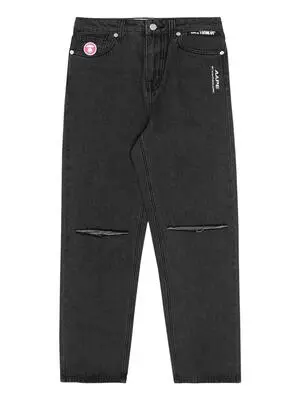AAPE Moonface Patch Distressed Jeans /light - Black