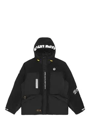 AAPE Moonface Panelled Hooded Down Jacket - Black