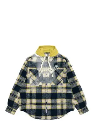 AAPE Moonface Check Hooded Shirt 'navy/yellow - Blue