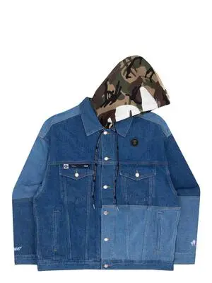 AAPE Moonface Panelled Hooded Denim Jacket - Blue