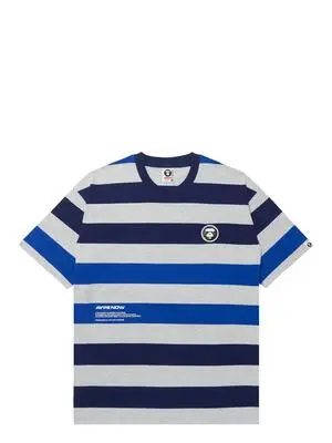 AAPE Moonface Patch Striped Tee 'navy/grey - Blue