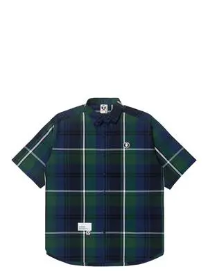 AAPE Moonface Patch Plaid Short-sleeve Shirt 'navy/green - Blue