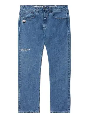 AAPE Moonface Patch Straight Jeans - Blue