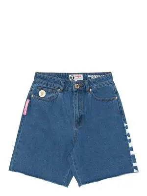 AAPE Moonface Denim Shorts - Blue