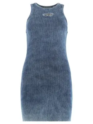 DIESEL® Fitted Ribbed Mini Dress With Sleeveless Oval Neck - Blue